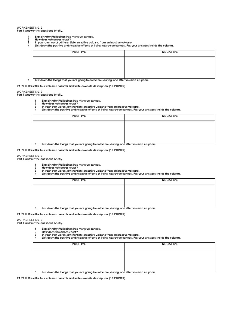 Volcano Worksheet for Students | PDF | Volcano | Types Of Volcanic ...