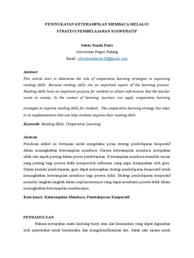Peningkatan Keterampilan Membaca Melalui | PDF