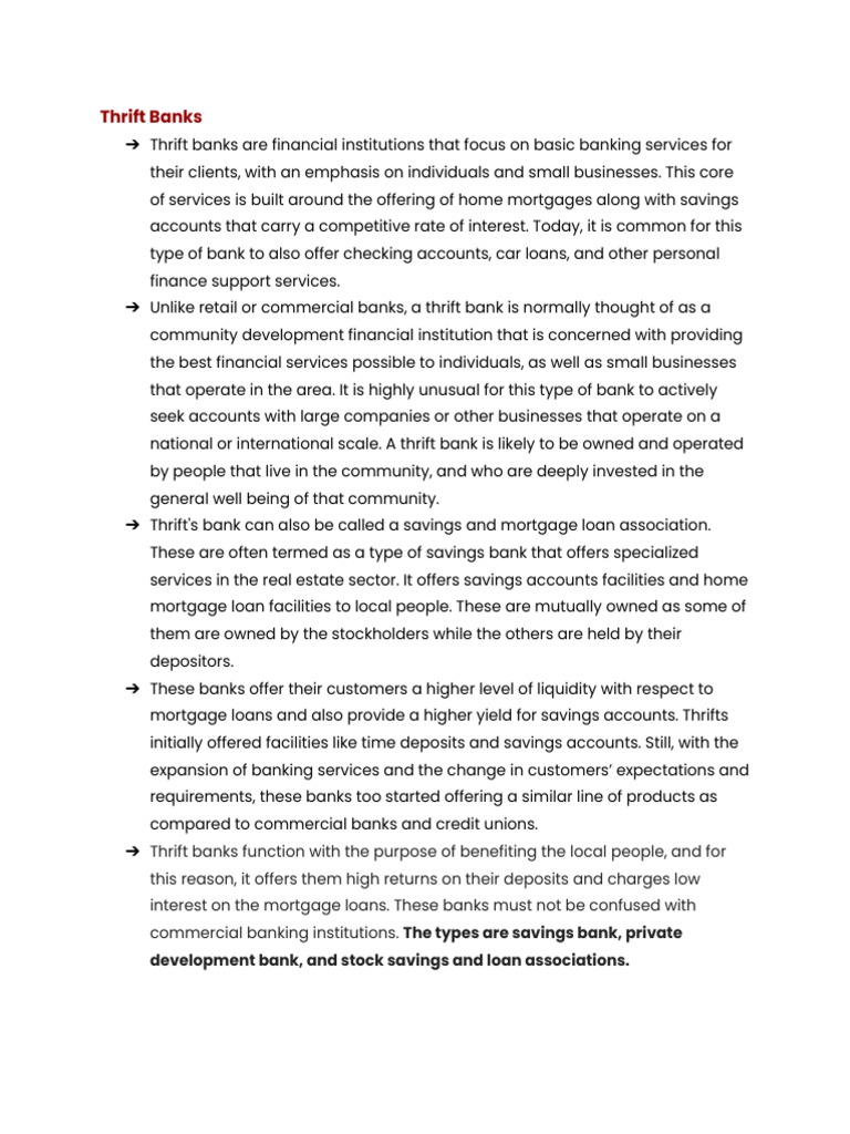 Types of Thrift Banks | PDF
