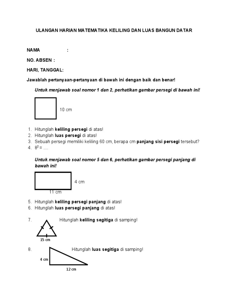 Uh Keliling Dan Luas Bangun Datar | PDF