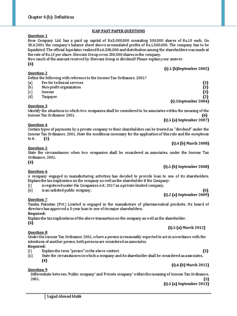 Chapter 4 (B) Past Papers | PDF | Dividend | Loans