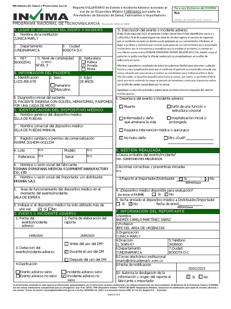 Reporte de Evento Adverso FOREIA001 | PDF | Ciencias de la Salud ...