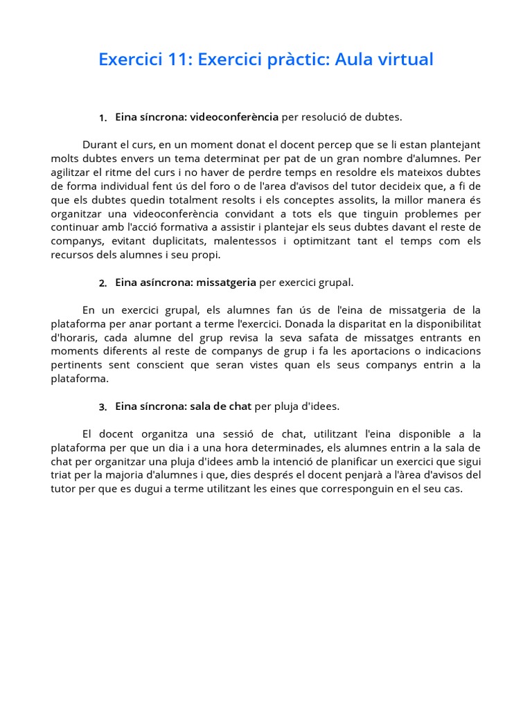 Exercici 11: Exercici Pràctic: Aula Virtual: Eina Síncrona: Videoconferència Per Resolució de ...