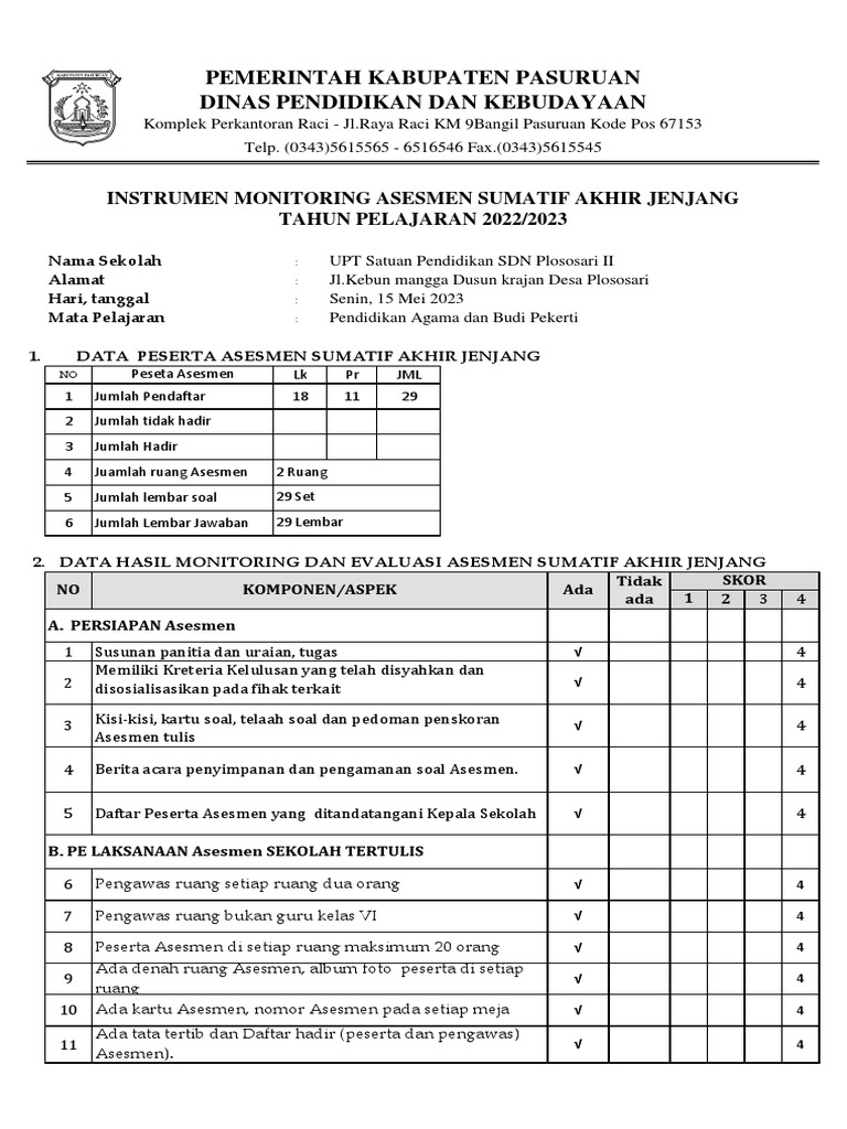 instrumen monev ASESMEN SUMATIF | PDF