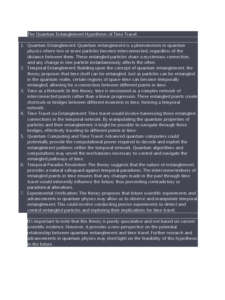 Quantum Entanglement and Time Travel Theory | PDF