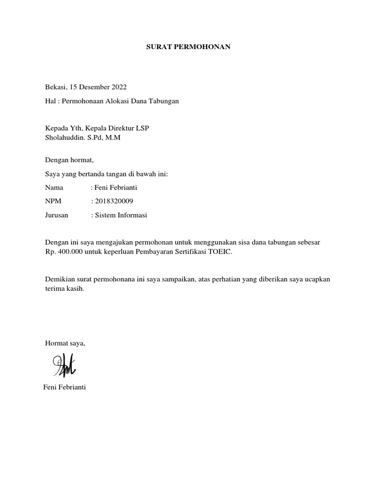 Surat Permohonan Sertifikasi-1 | PDF