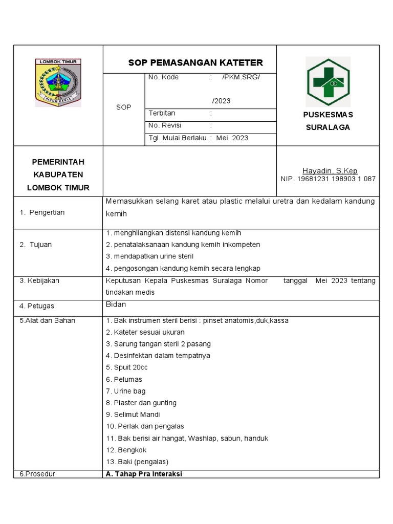 Sop Pemasangan Kateter | PDF