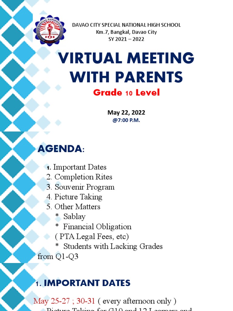 Grade 10 Virtual Meeting Agenda | PDF