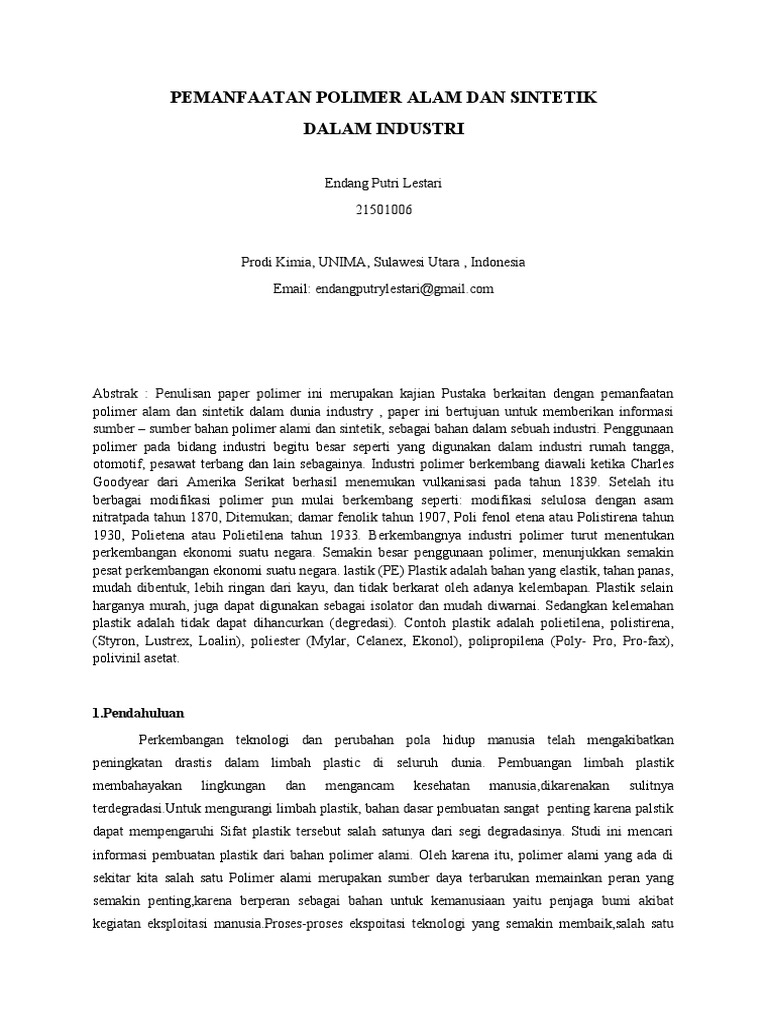 Pemanfaatan Polimer Alam Dan Sintetik | PDF