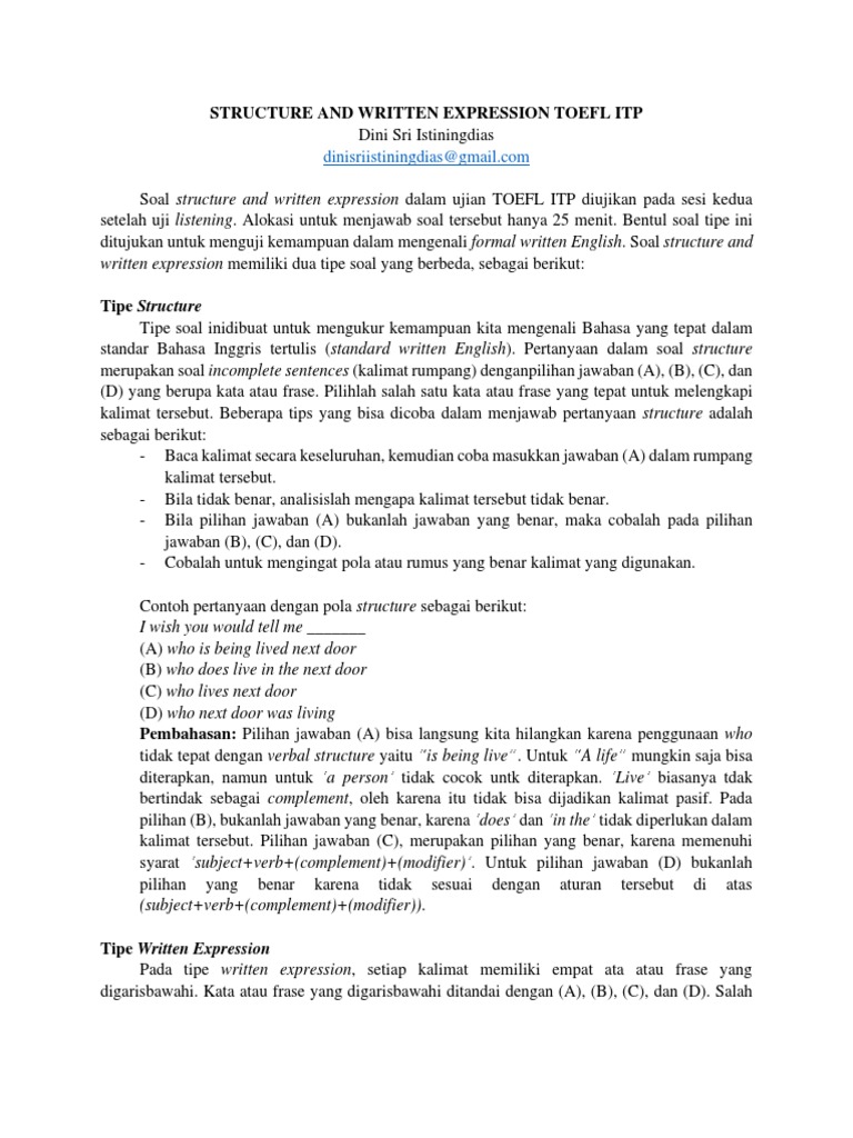 Structure and Written Expression Toefl Itp | PDF