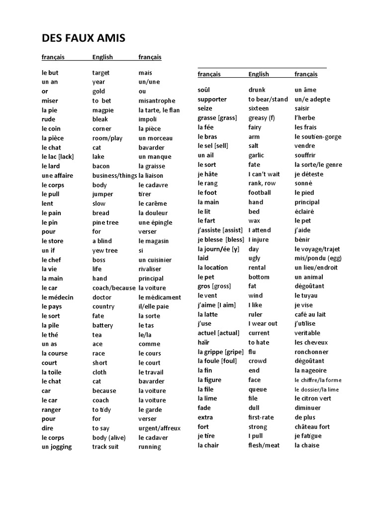 Les Faux Amis | PDF