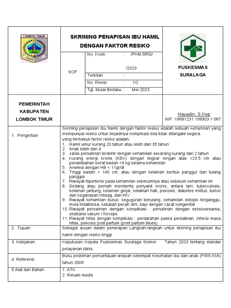 Sop Skrining Penpisan Ibu Hamil Dengan Faktor Resiko | PDF