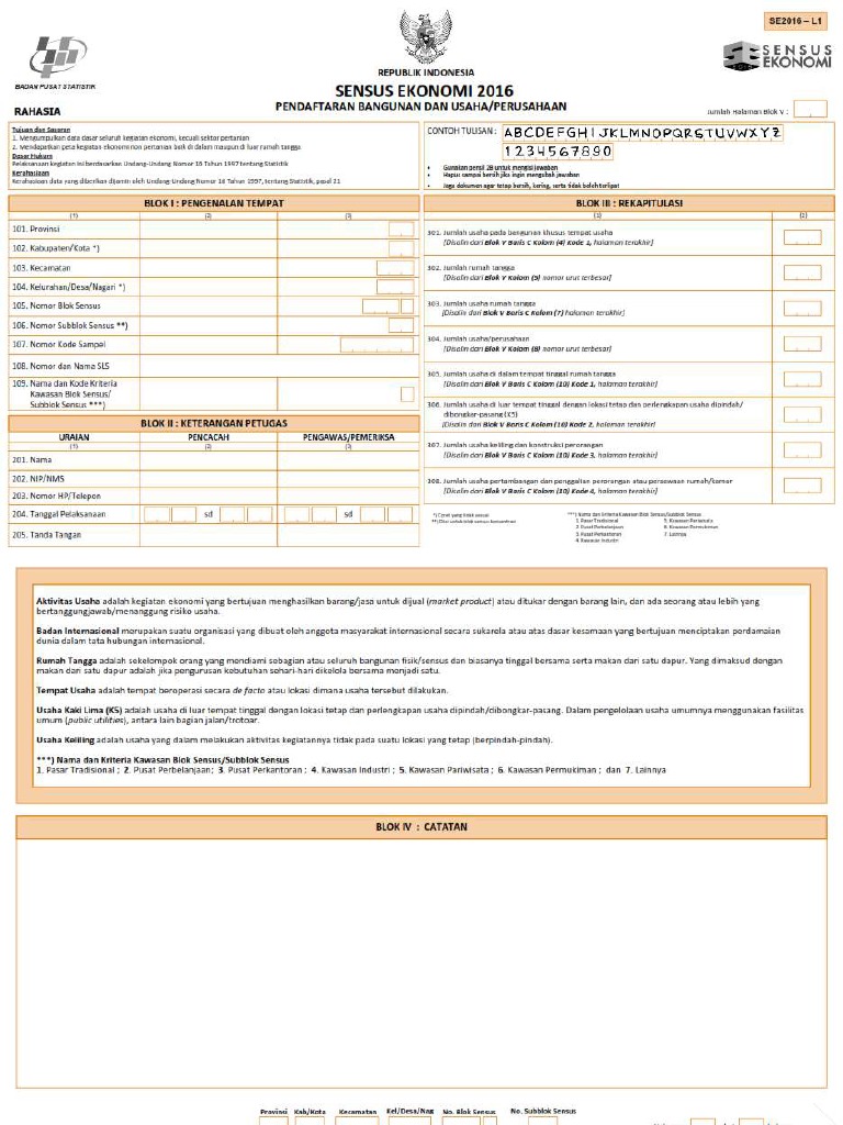 Kuesioner Sensus Ekonomi 2016 | PDF