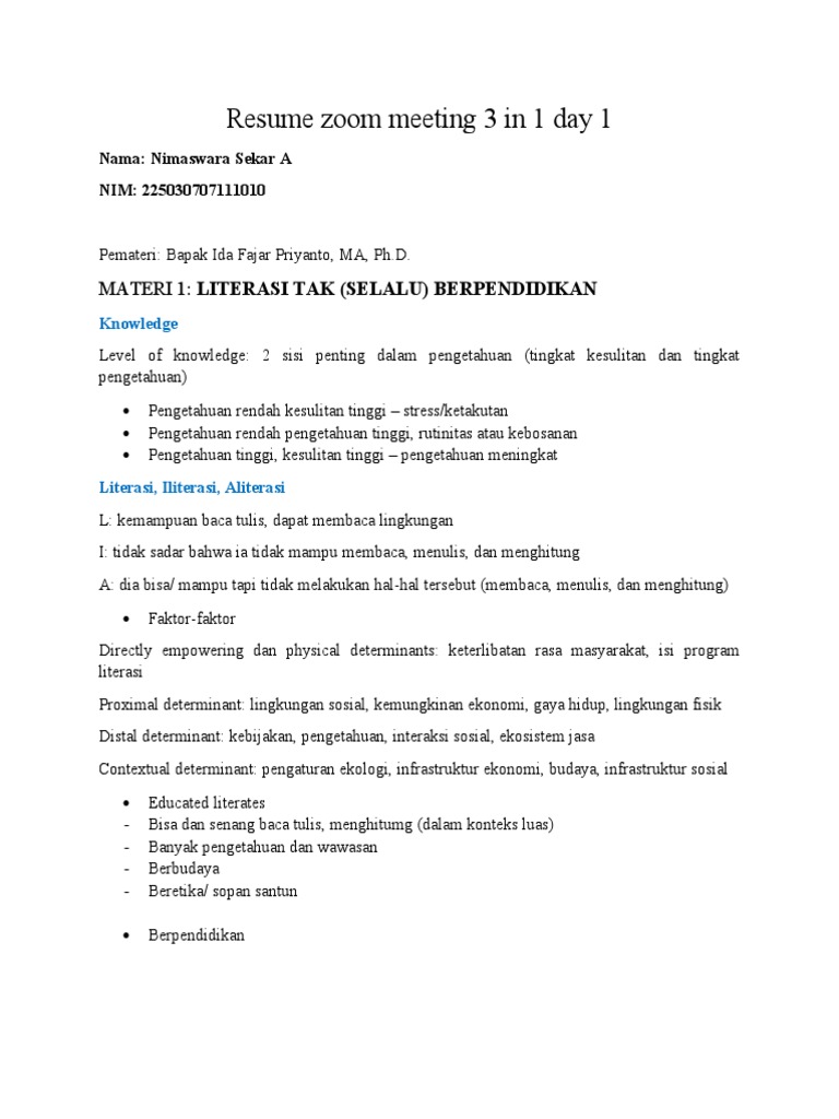 Resume zoom meeting 3 in 1 day 1 | PDF