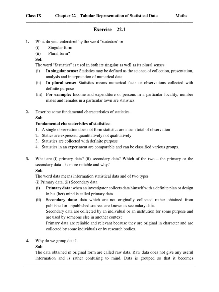 Chapter 22 Tabular Representation of Statistical Data | PDF | Data ...