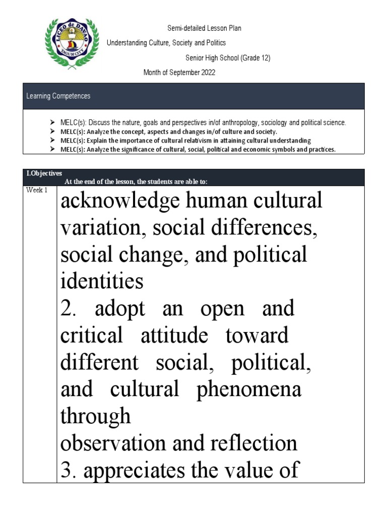 Lesson Plan Ucsp | PDF | Society | Sociology