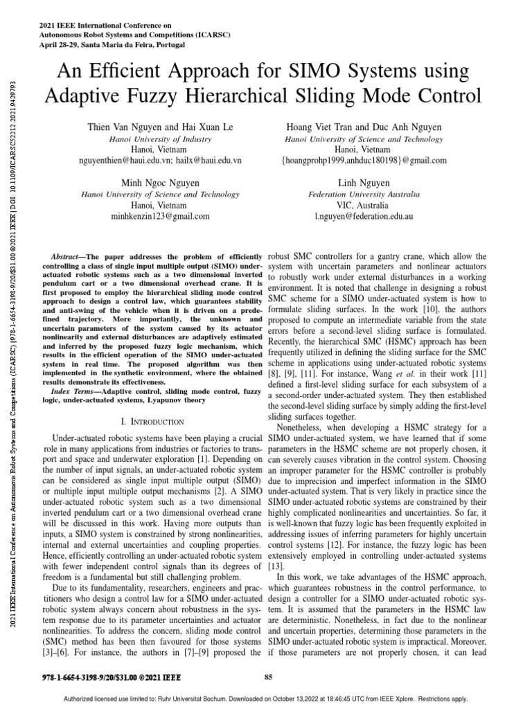 An Efficient Approach For SIMO Systems Using Adaptive Fuzzy ... An Efficient Approach For SIMO Systems Using Adaptive Fuzzy ...