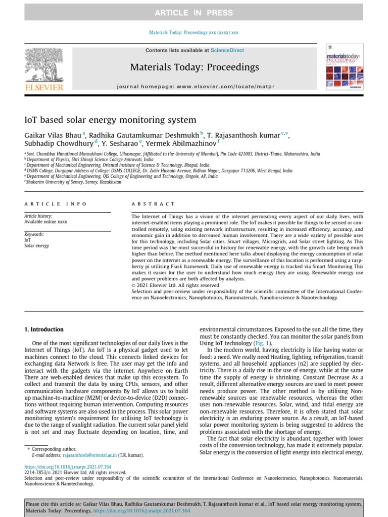 IoT Based Solar Energy Monitoring System | PDF | Power Supply | Solar Cell