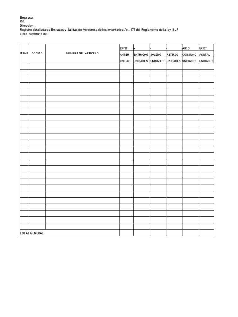 MODELO LIBRO INVENTARIO | PDF