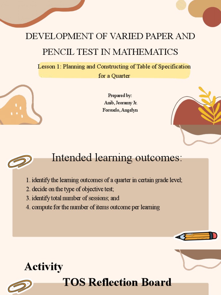 DEVELOPMENT OF VARIED PAPER AND PENCIL TEST IN MATHEMATICS | PDF ...