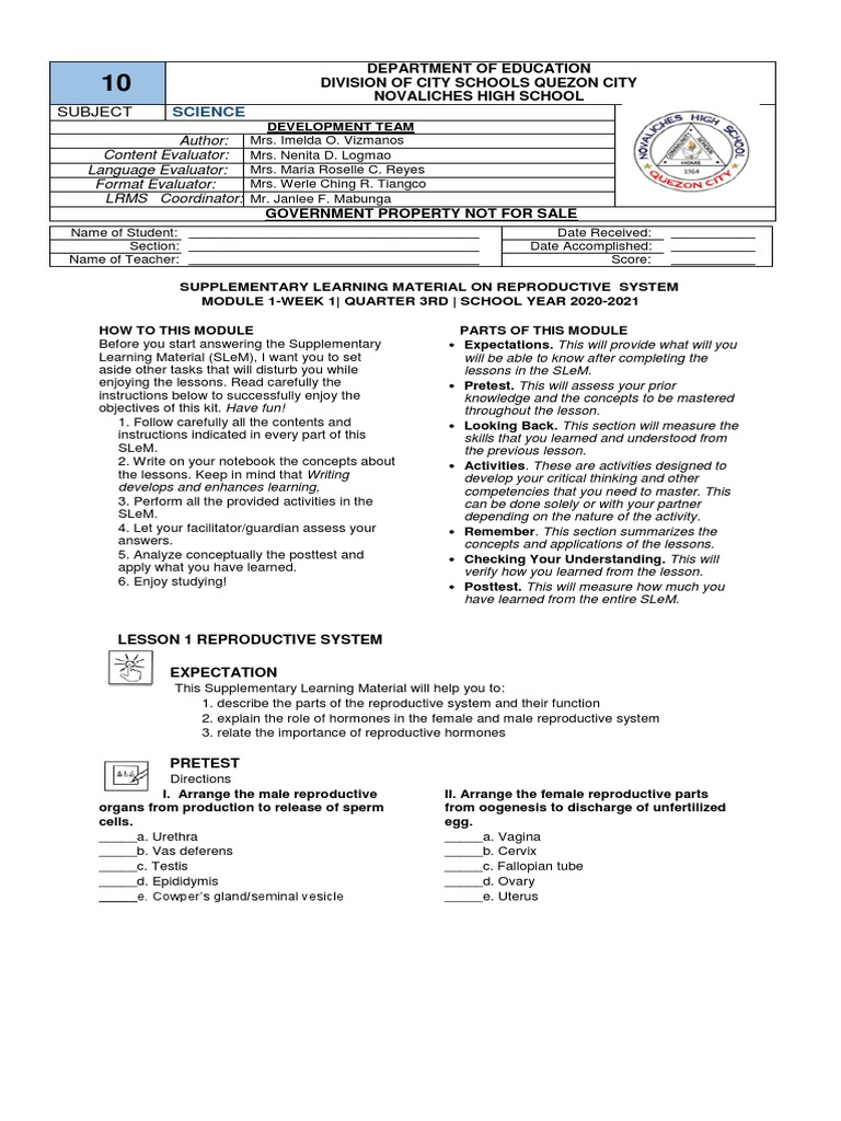 Science 10 Q3-W1 | PDF | Reproductive System | Luteinizing Hormone