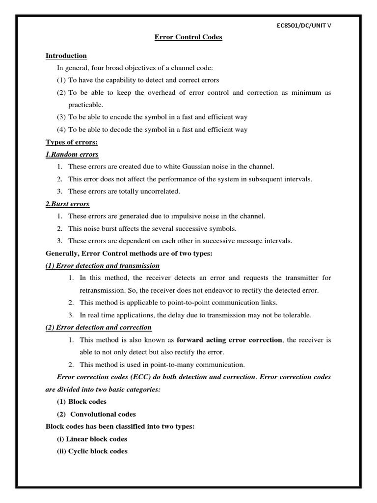 Digital Communication UNIT - V | PDF | Error Detection And Correction ...