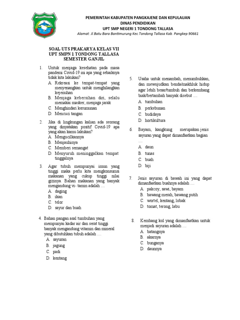 PTS Prakarya Kelas 7 Sem 1 | PDF