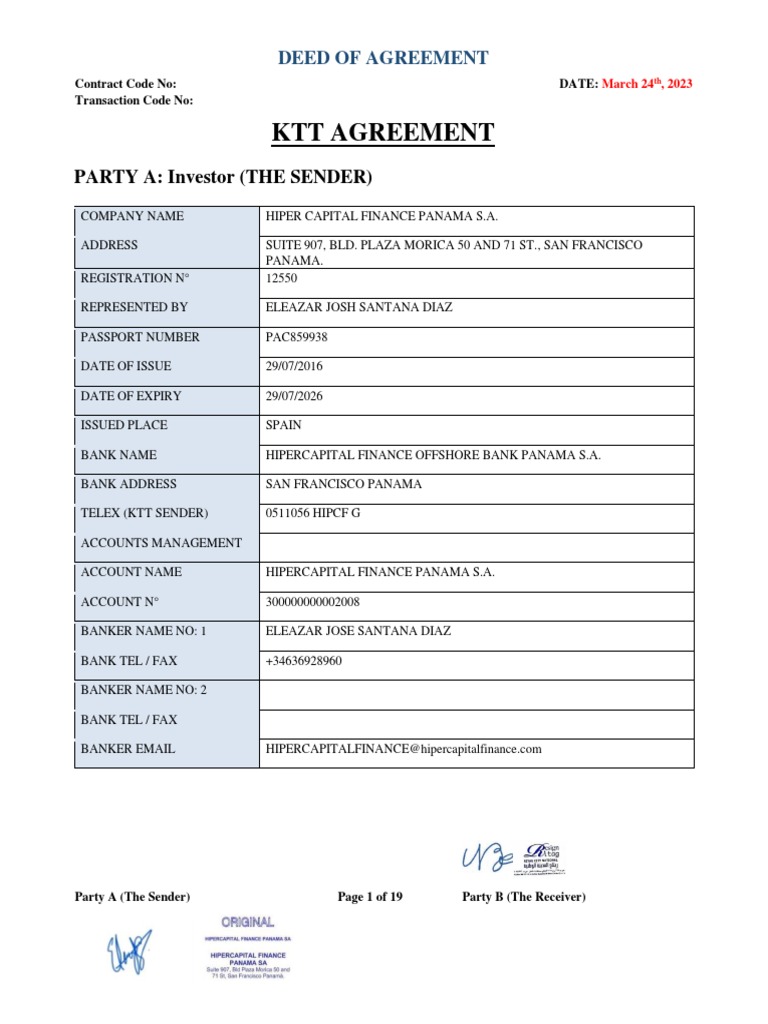 KTT Agreement 1 | PDF