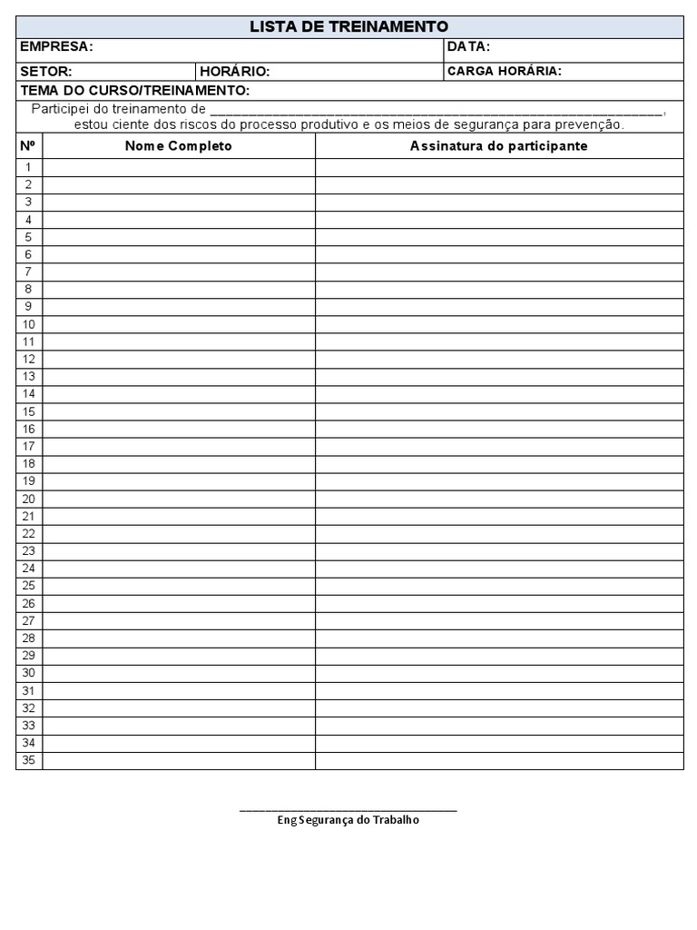 Lista de Treinamento | PDF