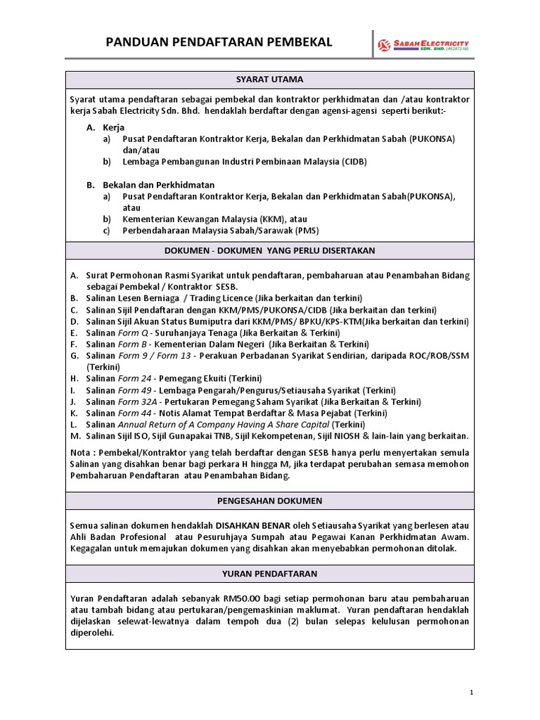 Panduan Pendaftaran Pembekal | PDF