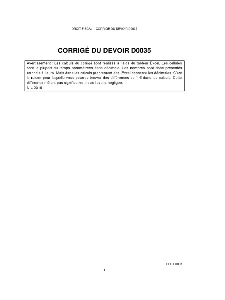 Droit Fiscal - Corrigé Du Devoir D0035 | PDF