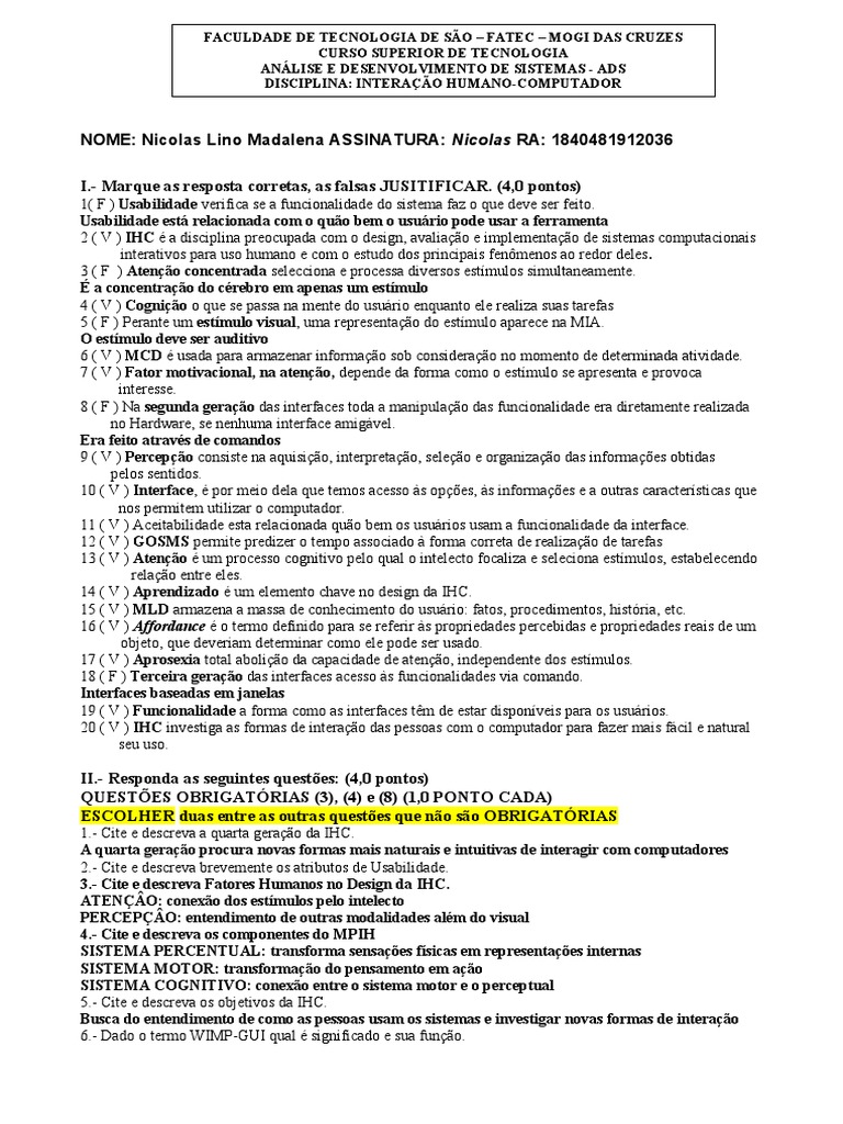 PRIMEIRA-PROVA-IHC-NOT-14-04-2022 Nicolas Madalena | PDF