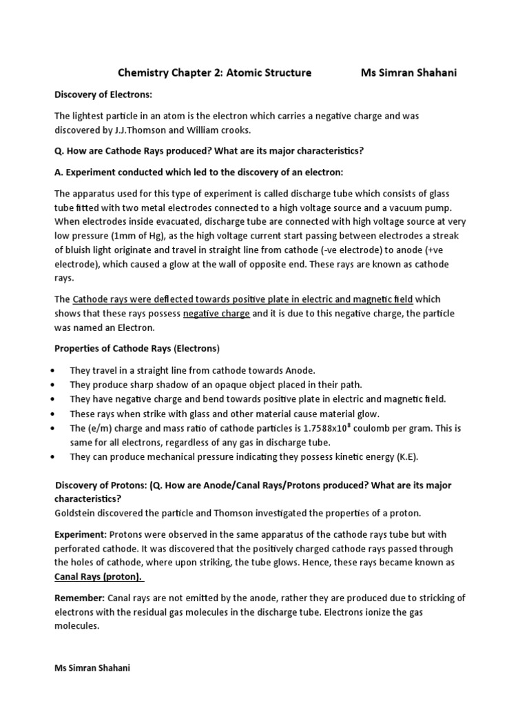 Chemistry Chapter 2 Atomic Structure Pdf Atoms Atomic Nucleus