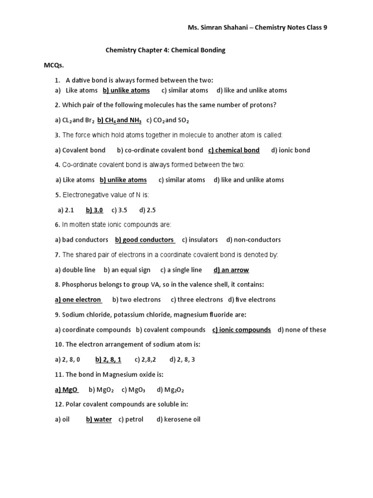 Chemistry Chapter 4 Pdf Chemical Bond Chemical Compounds