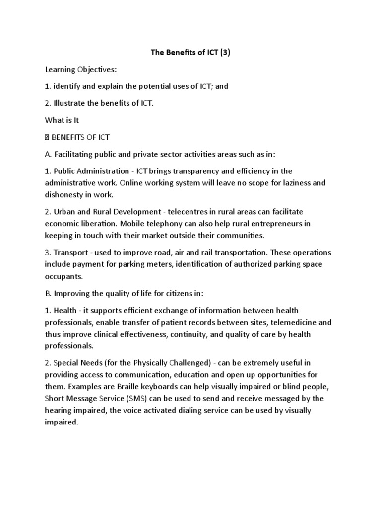 The Benefits of ICT | PDF