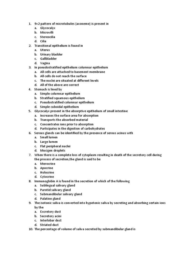 Histology Questions | PDF | Epithelium | Lymph Node