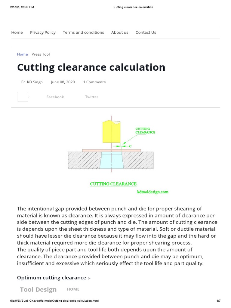 Cutting Clearance Calculation Guide | PDF | Home & Garden | Technology ...