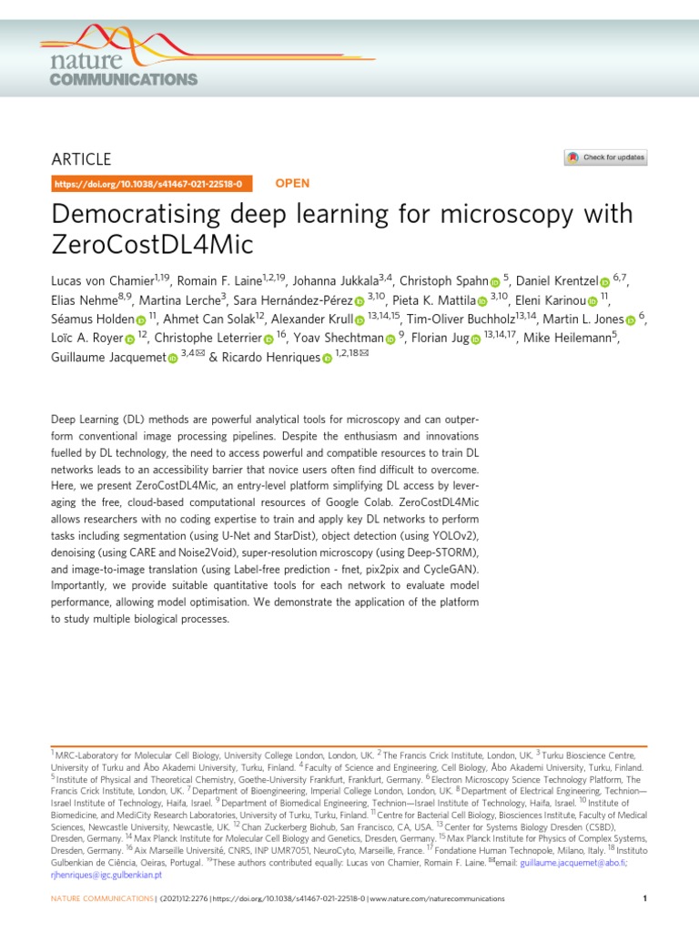 2021 Democratising Deep Learning For Microscopy With ZeroCostDL4Mic ...
