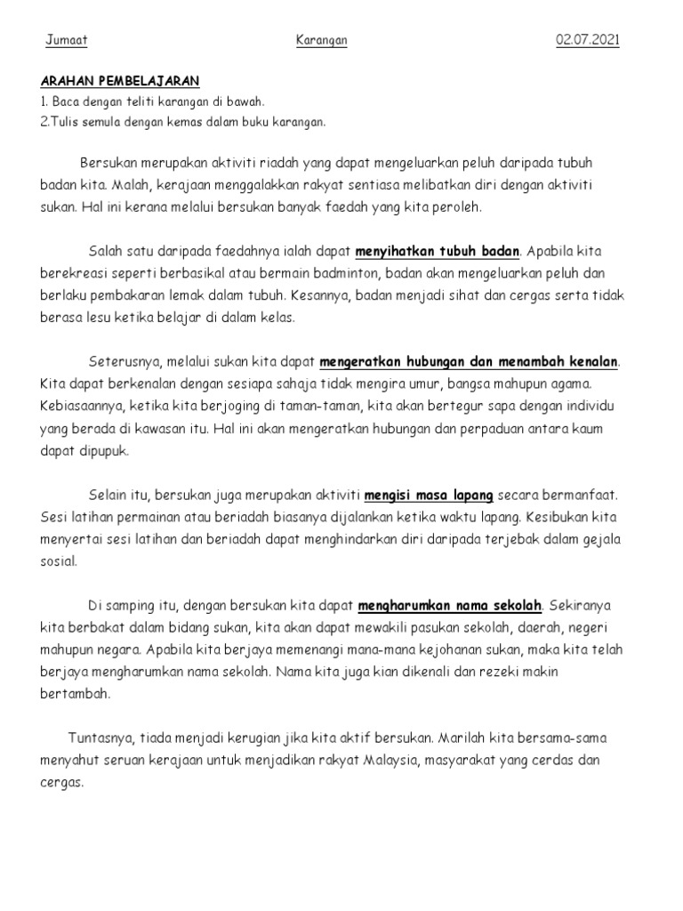 Karangan Fakta-Faedah Bersukan | PDF
