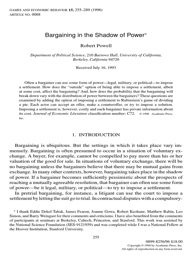 Bargaining in The Shadow of Power | PDF