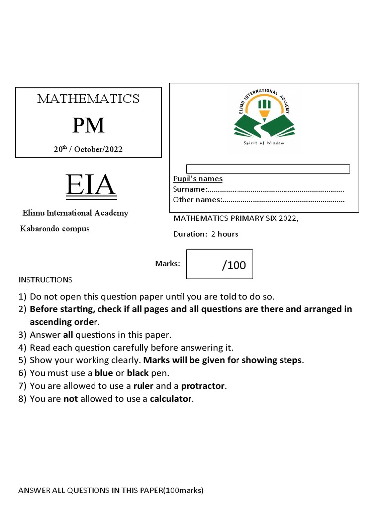 P6. Mathematics TEST 3 | PDF