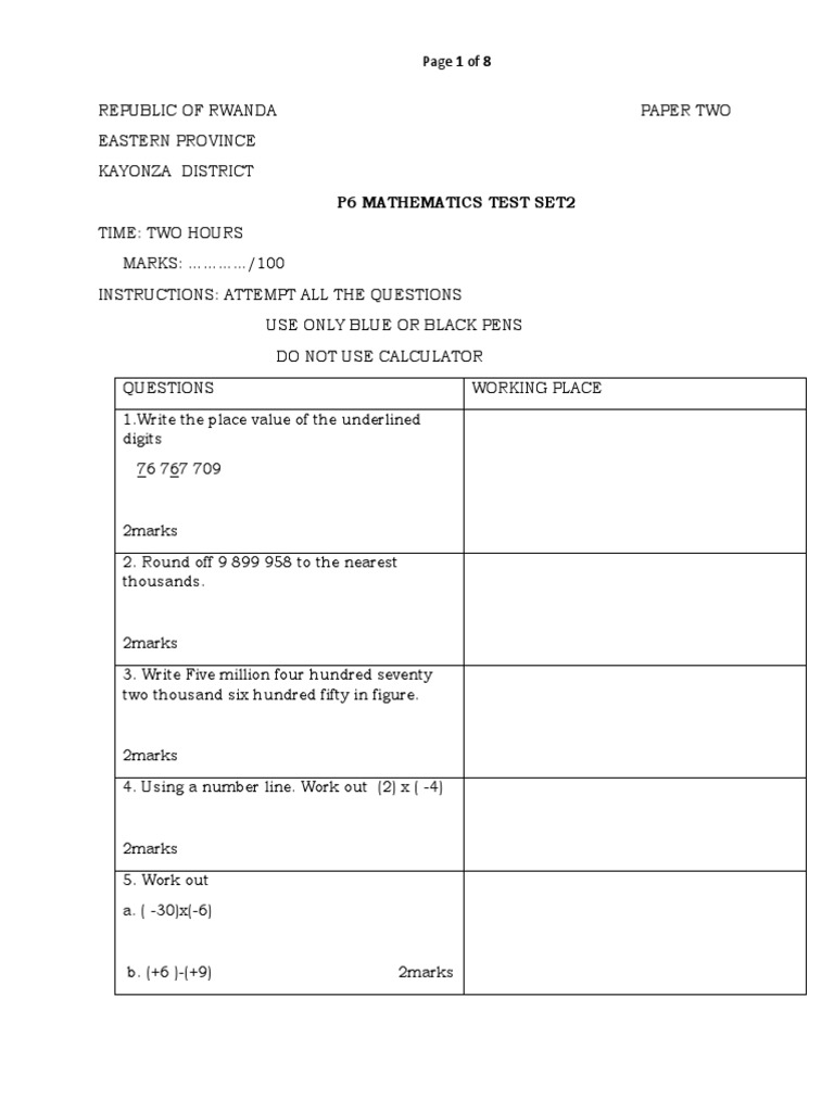 P6 Math Test Set | PDF | Percentage | Speed