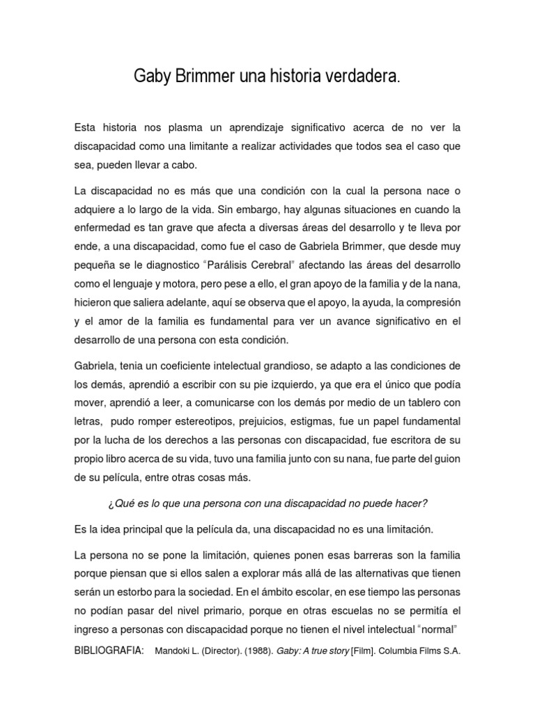 Gaby Brimmer Una Historia Verdadera | PDF