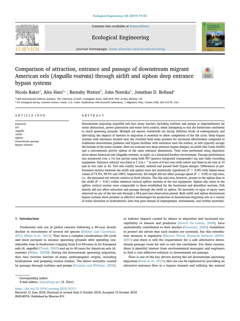 Baker Et Al. 2018 Eel Bypass Paper | PDF