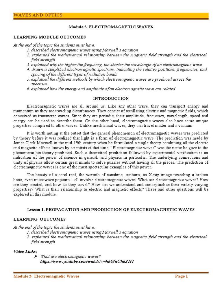 Module 3 ELECTROMAGNETIC WAVES | PDF | Electromagnetic Spectrum ...