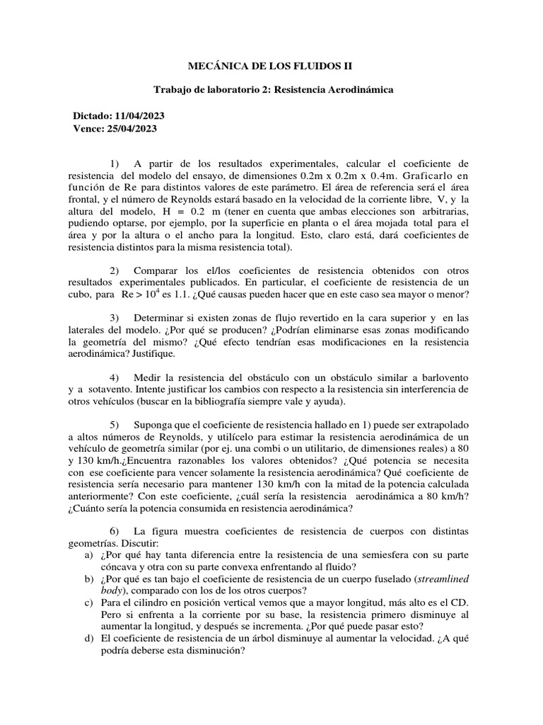 Labo Resistencia Aerodinámica 2023 | PDF