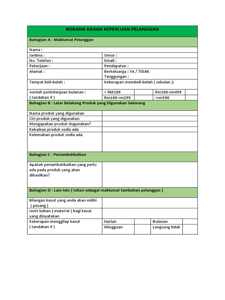Borang Kajian Keperluan Pelanggan | PDF