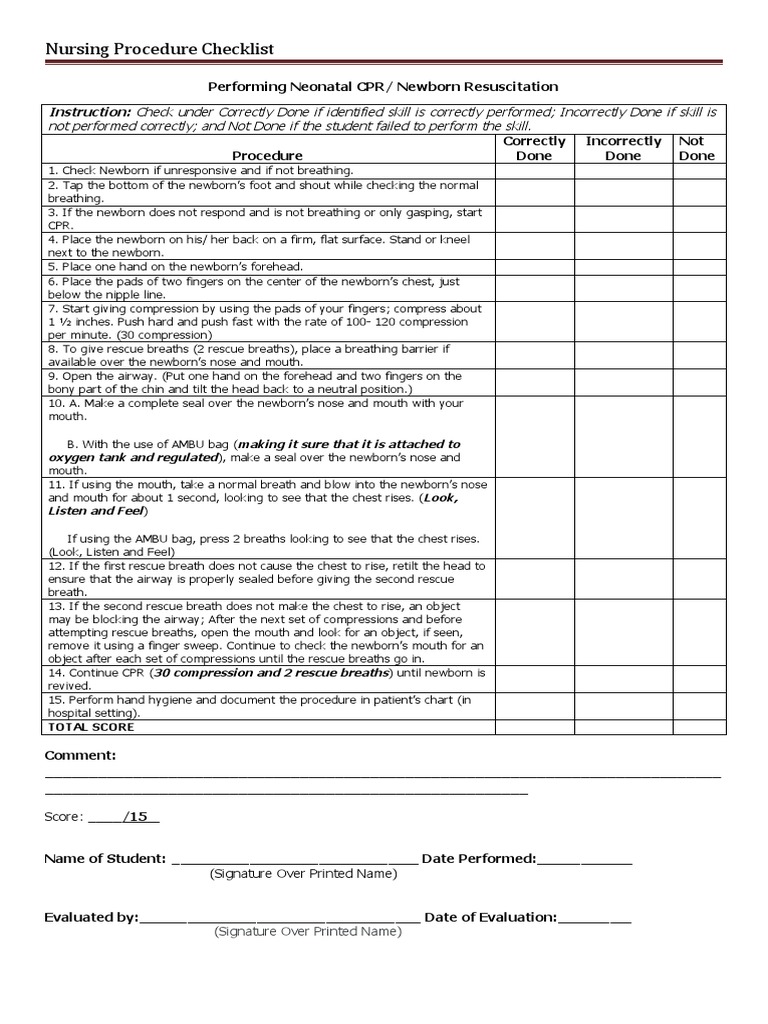 Newborn Resuscitation Checklist | PDF