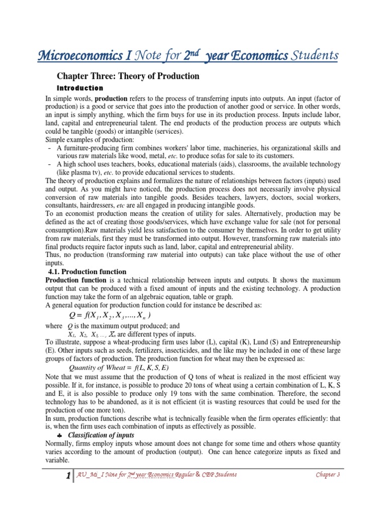 Microeconomics Cha 3 | PDF | Long Run And Short Run | Production Function