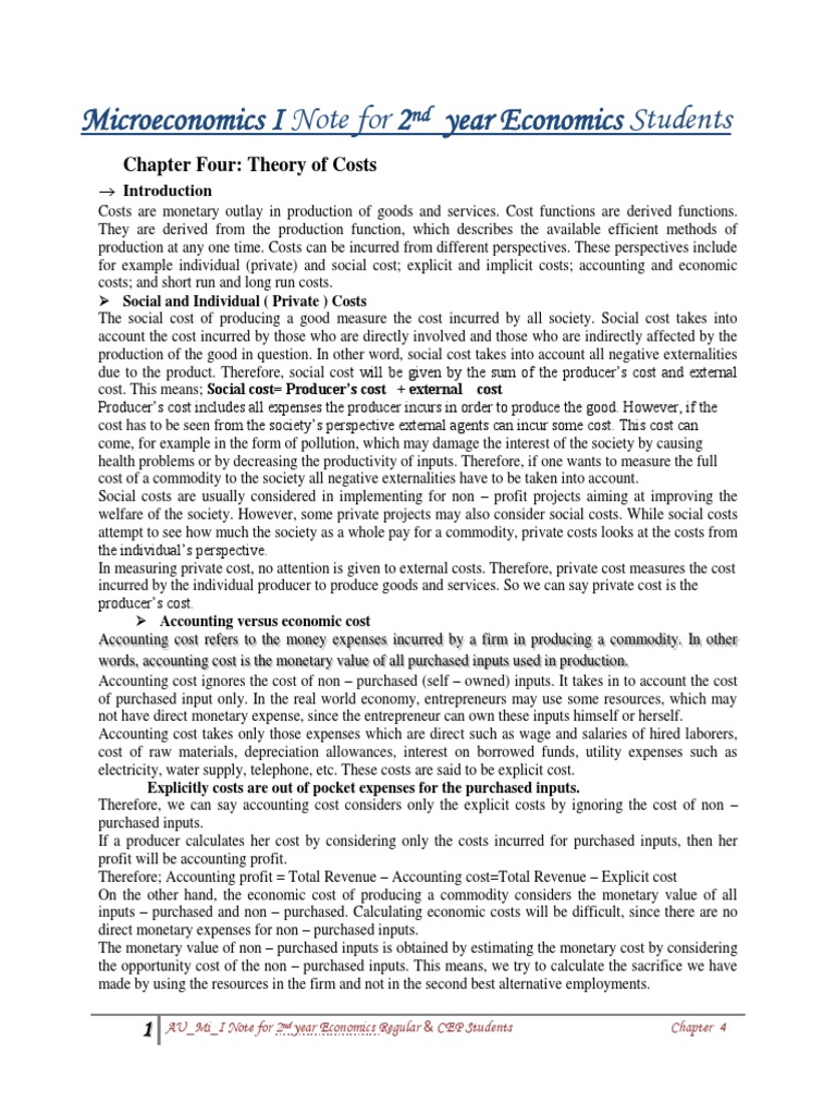 Microeconomics: Theory of Costs Explained | PDF | Cost | Profit (Economics)